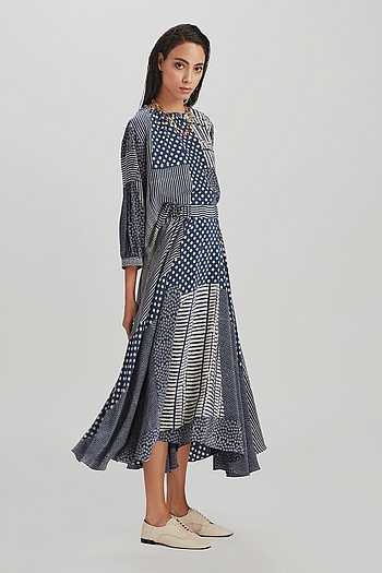Buy Divyam Mehta Blue Silk Crepe Printed Skirt Set Online | Aza Fashions