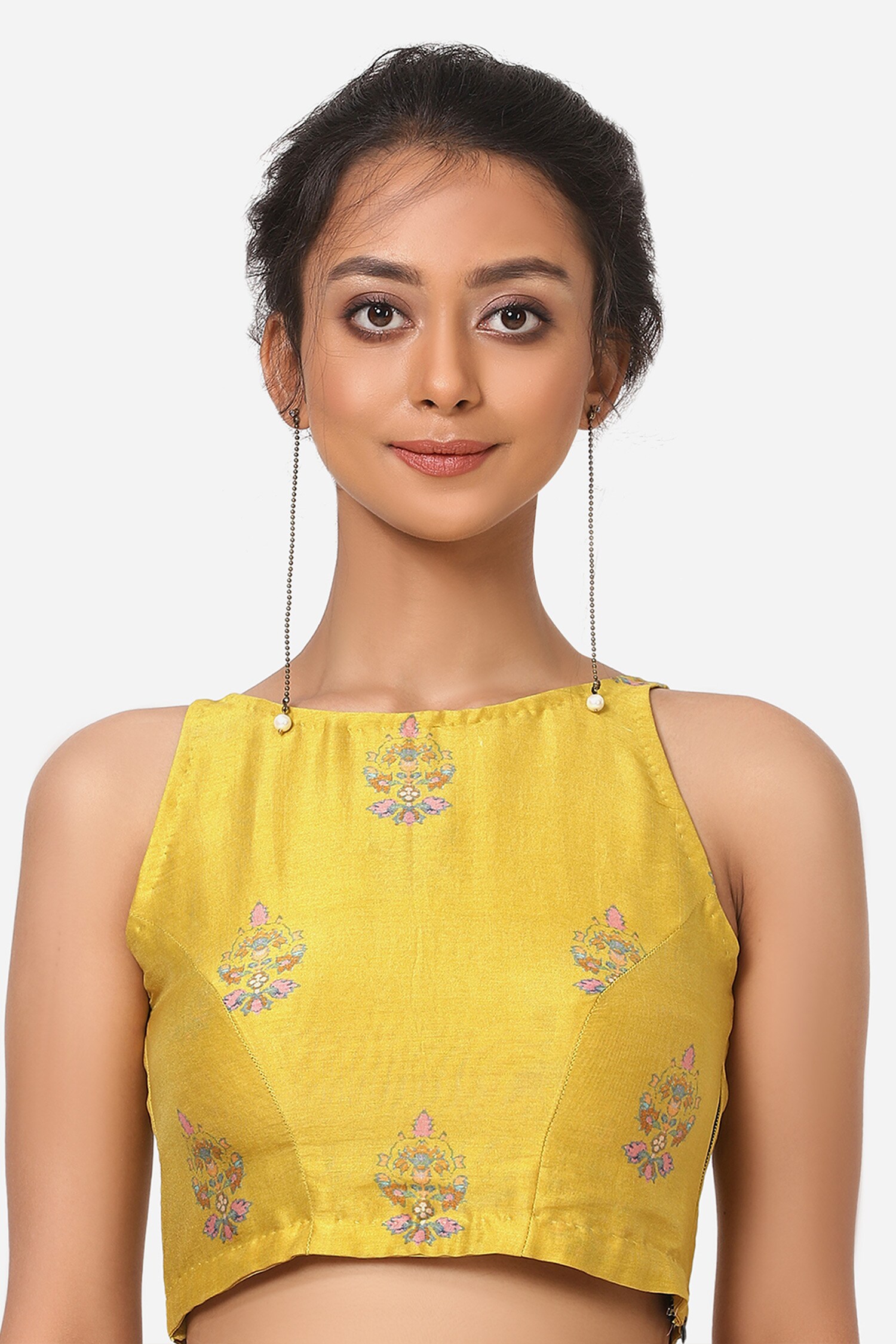 Buy Yam India Yellow Printed Silk Chanderi Blouse Online | Aza Fashions