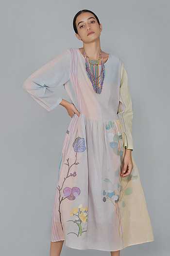 Buy Yavi Multi Color Cotton Jamdani Dress Online | Aza Fashions