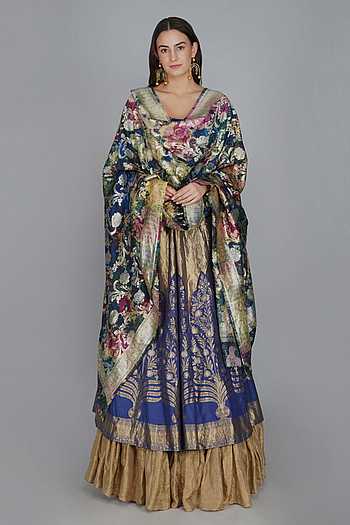 Buy Yavi Multi Color Handwoven Silk Brocade Dupatta Online | Aza Fashions